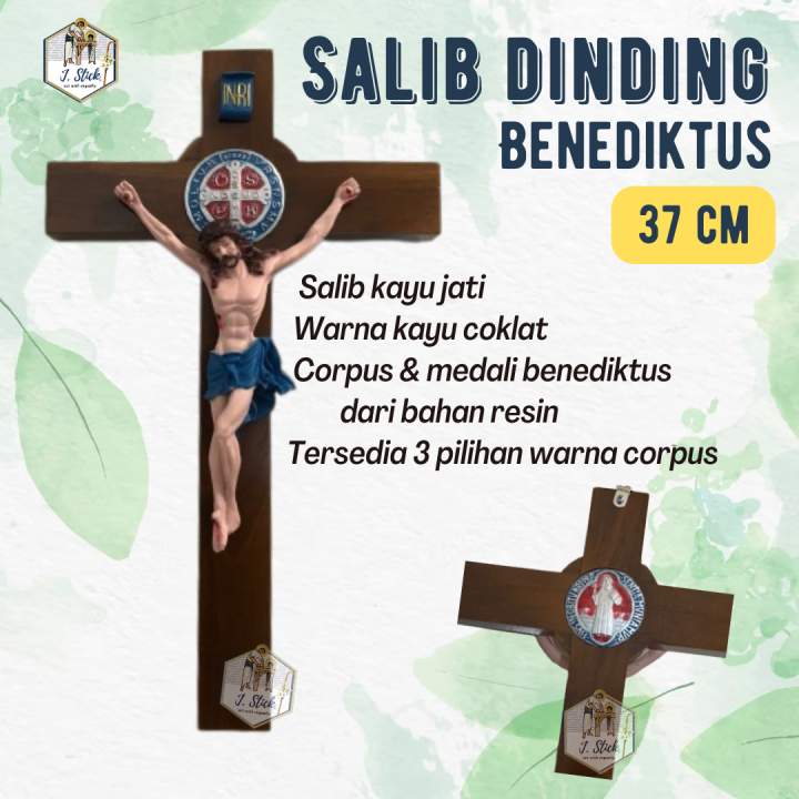 Salib Gantung Yesus Salib Dinding Kayu Jati Salib Benediktus | Lazada ...