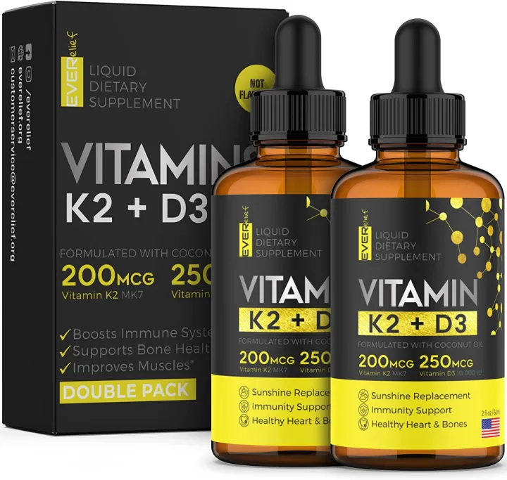 Everelief (2 Pack) Liquid Vitamin D3 with K2 - Vitamin D3 Drops 10000 ...