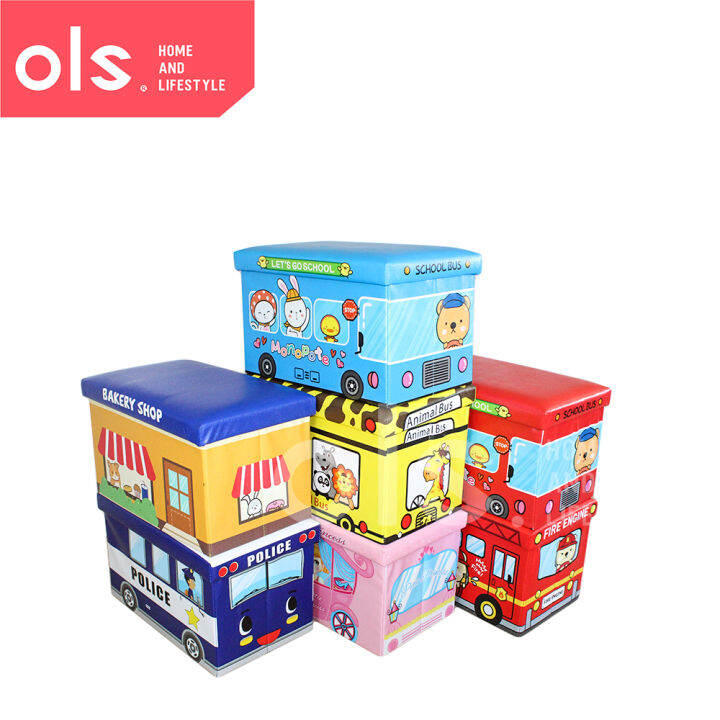 OLS Foldable Bus Ottoman Medium Kids Leather Storage Stool Box Toy ...