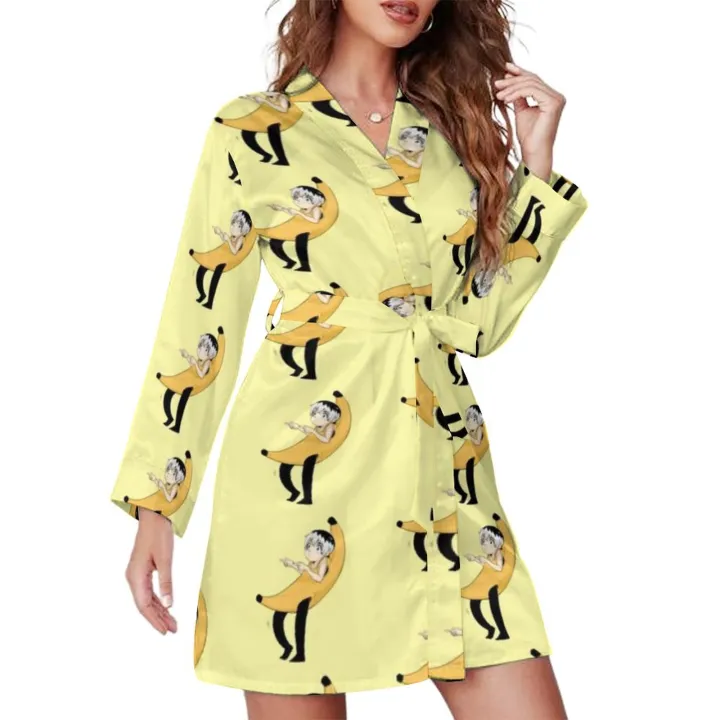 ตลก Meme ชุดนอนเสื้อคลุม Haise ในกล้วยแขนยาวลำลองหลวมชุดนอนเสื้อคลุม ...