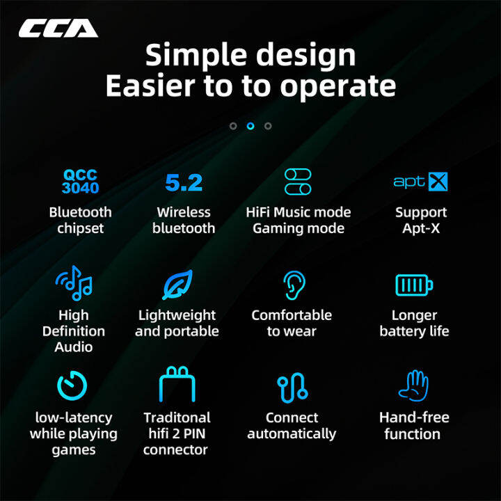 CCA BTX Wireless Earphones Ear Hook Module Bluetooth-Compatible 5.2 ...