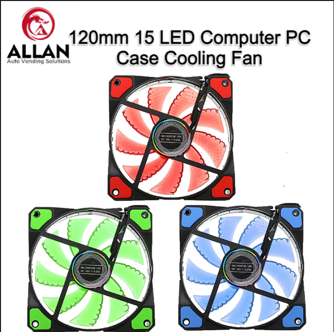 Allan 120mm 15 LED Computer PC Case Cooling Fan 12V With Rubber Quiet ...