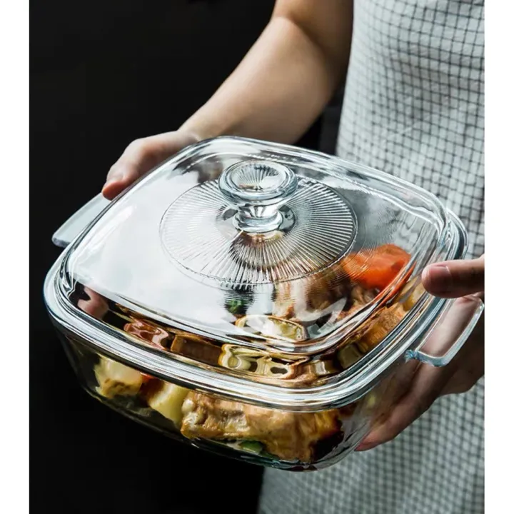 Microwaveable Square Tempered Bakeware Glass Transparent with Cover ...