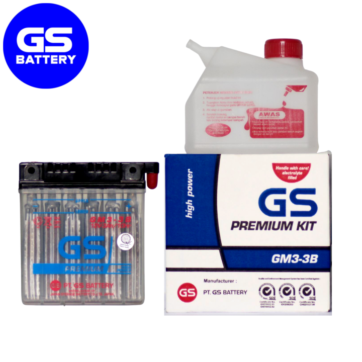 GS Motorcycle Battery GM3-3B (YB3L-A) with solution kit for SUZUKI SWING/RAIDER 125/GS175 KICK ...