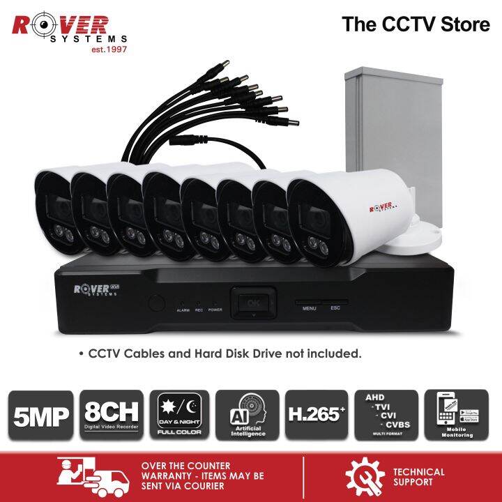Rover 8CH DVR + 8 units 5MP Full Color Cameras Outdoor Bullet Plastic ...