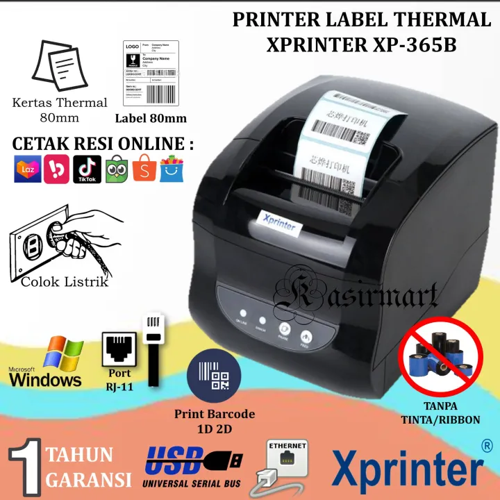Xprinter XP365B Printer Struk Thermal 80mm USB Cetak Label Stiker Thermal Pengiriman Resi ...