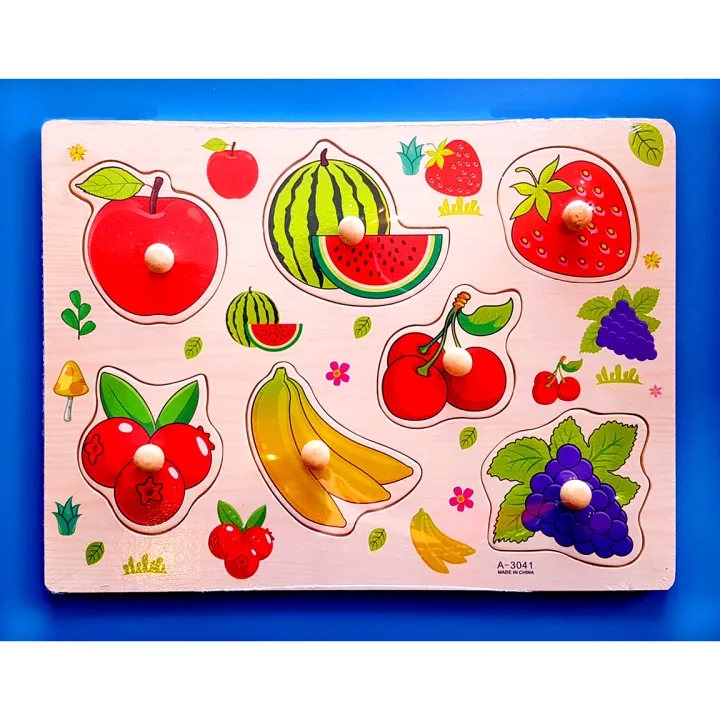 Wooden Inset Board Peg Fruits Puzzle Educational and Therapeutic Toy ...
