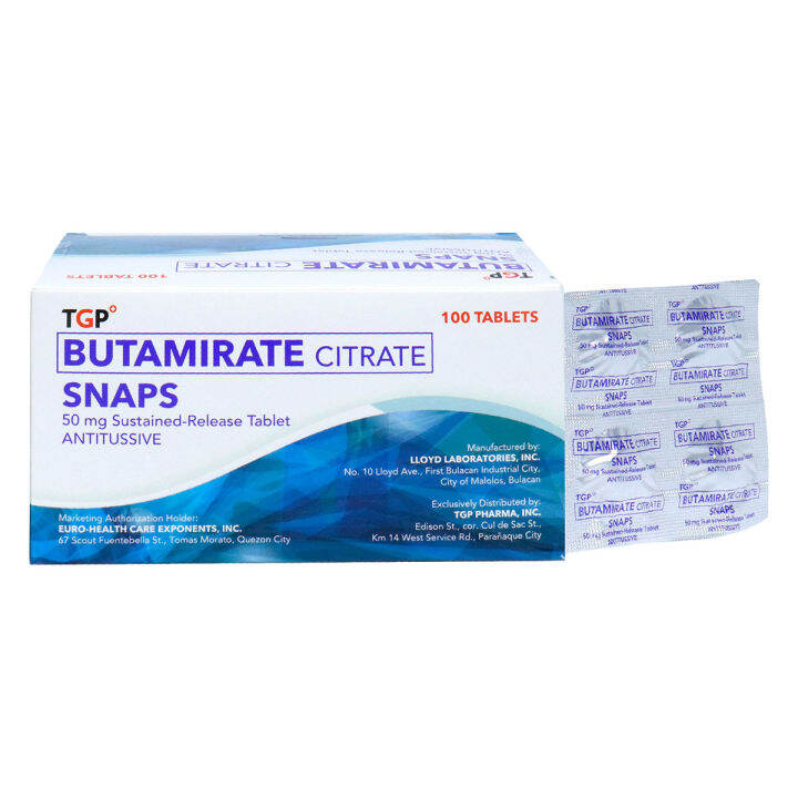 SNAPS (TGP) Butamirate Citrate 50mg tablet 4 pcs per pack suppressant ...