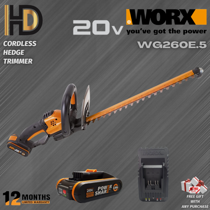 WORX 20V WG260E.5 Cordless 61CM Hedge Trimmer / Leaf Cutter / Brush ...
