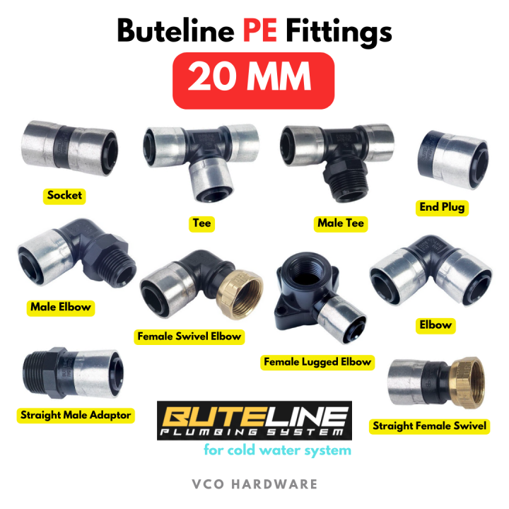[ 20 MM ] Buteline PE Fittings for Cold Water System / Socket Elbow Tee ...