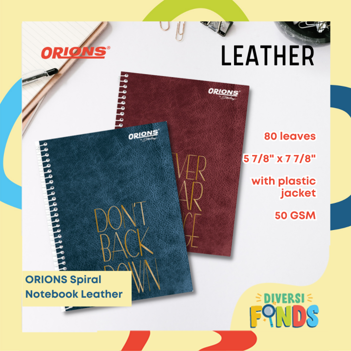 Orions LEATHER DESIGN SPIRAL Notebook W/Plastic Jacket 80lvs- Set of 3 ...