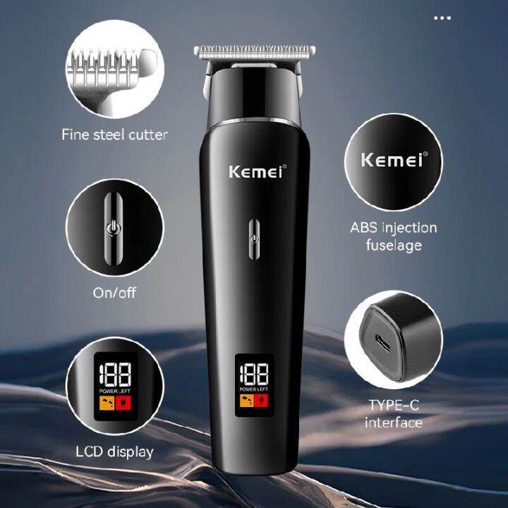 Kemei KM-1113 USB Low Noise Professional Cordless Portable Men's Hair Cut Clipper LED Barber ...