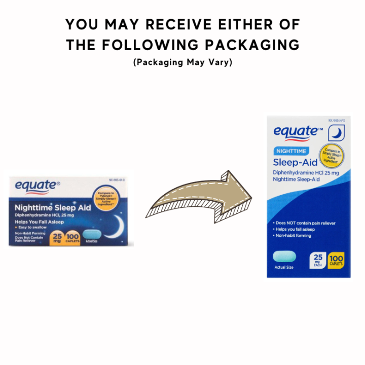 Equate Nighttime Sleep Aid 25miligrams (100 Caplets) PACKAGING MAY VARY ...