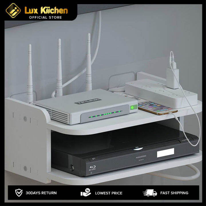 Lux Kiichen Set-top box rack Wooden Wall Mounted Wifi Router Shelf Set ...
