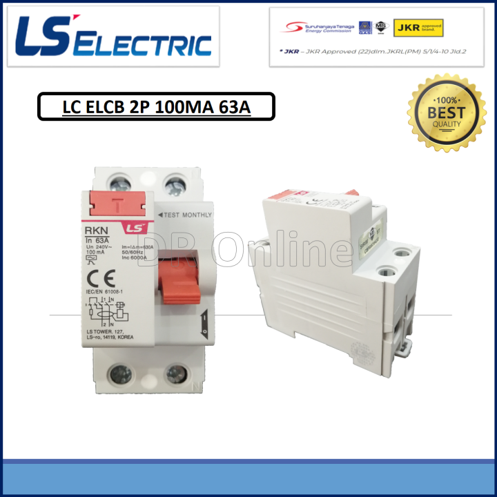 LS RESIDUAL CURRENT CIRCUIT BREAKERS ELCB, 2 POLE ~ 40A -63A ~ 100MA - 300MA, (RKN62) | Lazada