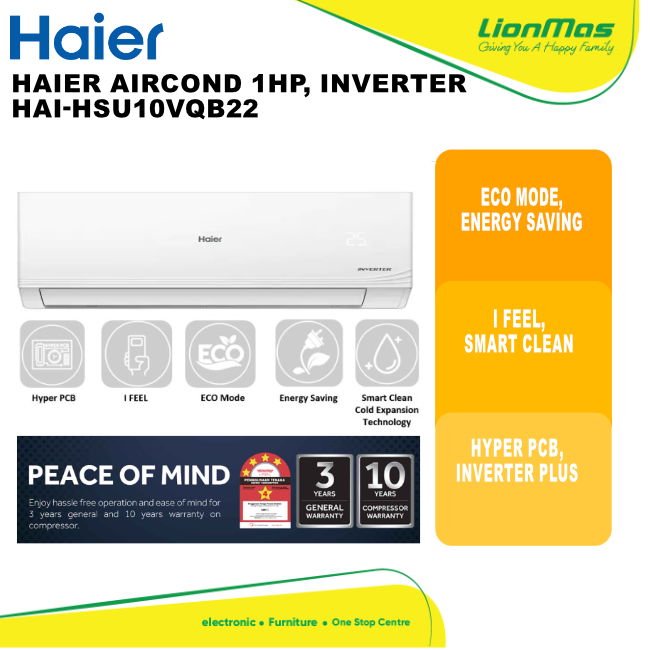HAIER AIRCOND 1HP, INVERTER HAI-HSU10VQB22 | Lazada