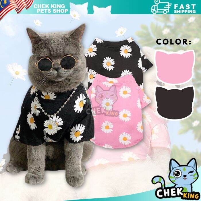 BAJU KUCING PET DOG CAT HAWAII STYLE DAISY FLOWER PRINTED MILK SILK ...