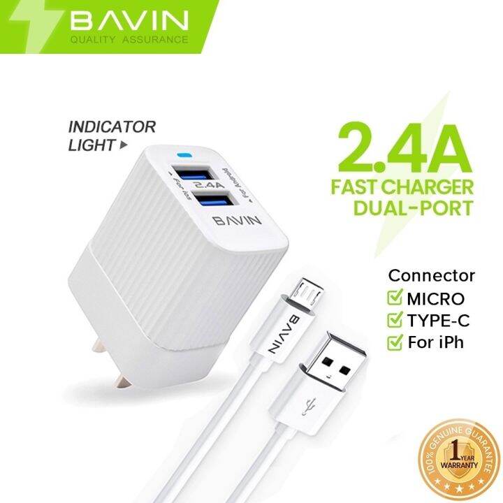 ﺴ BAVIN PC511 2.4A Wall Charger w/ USB for / iPh Type-C | Lazada PH