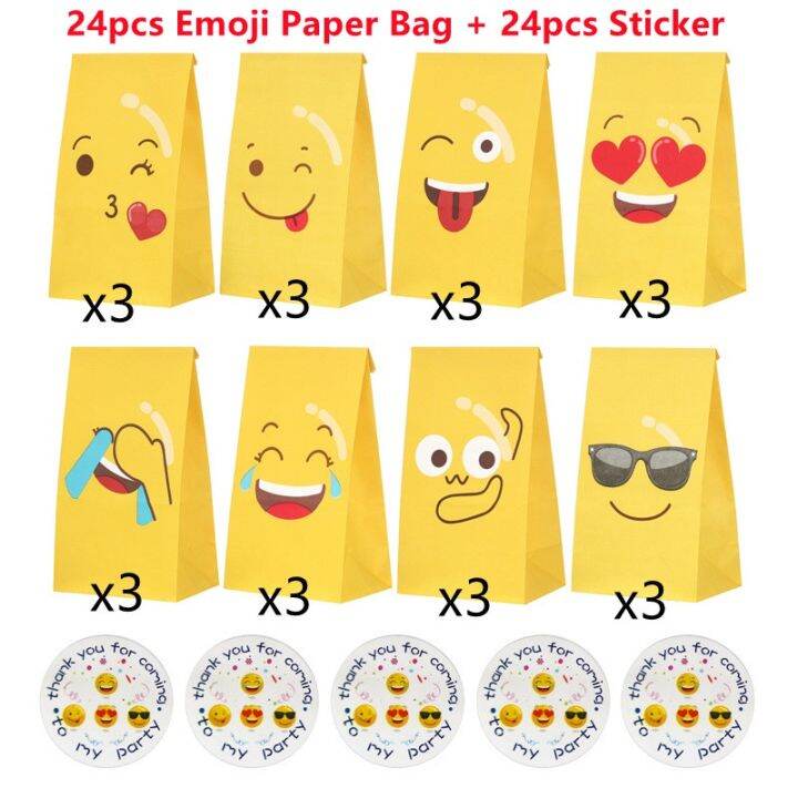 🇲🇾 24pcs Emoji Paper Bag With Sticker Food Packaging Candy Gift Beg ...