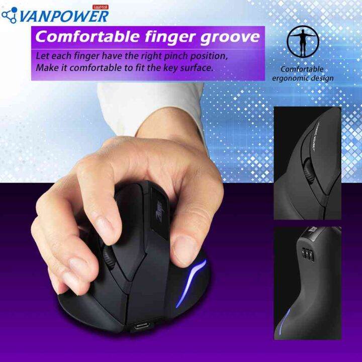 ZELOTES Optical Vertical Mouse 6 Buttons F26 2.4GHZ Wireless Gaming ...