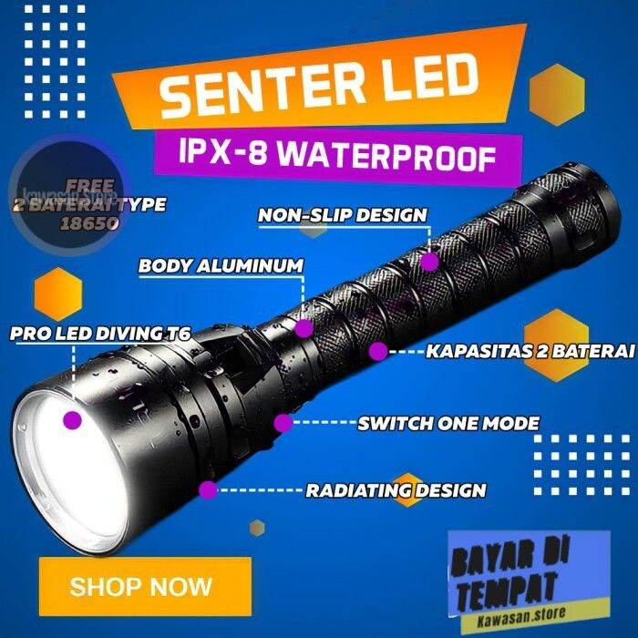 Senter LED Menyelam Scuba Dive Waterproof 200M Senter Led Super Terang Anti Air Tactical Senter ...