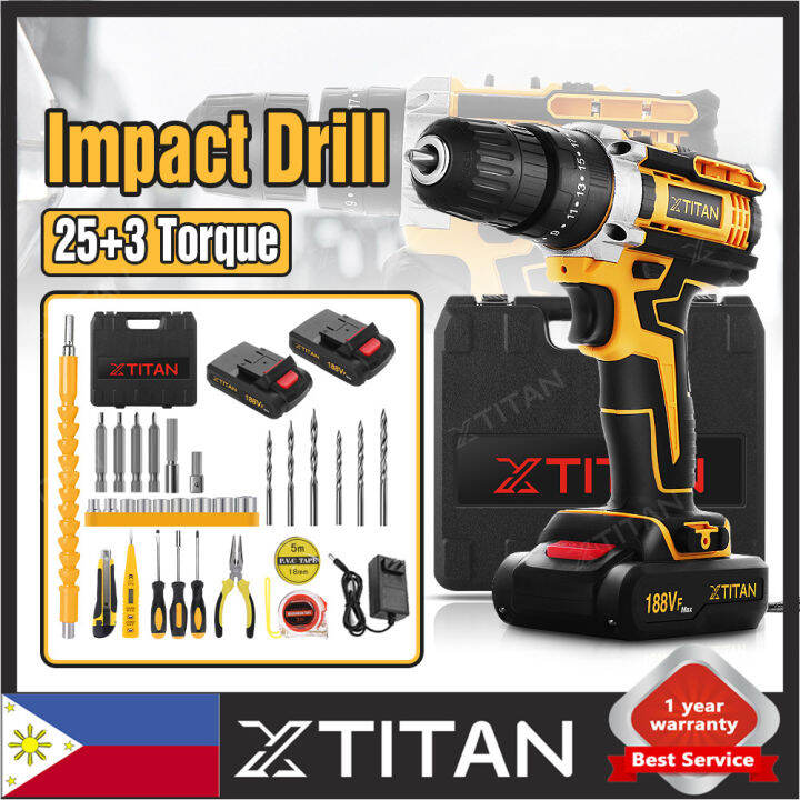 【COD】XTITAN 2 Battery Cordless Drill 188VF 2 Variable Speed Electric Drill Screwdriver Lithium ...