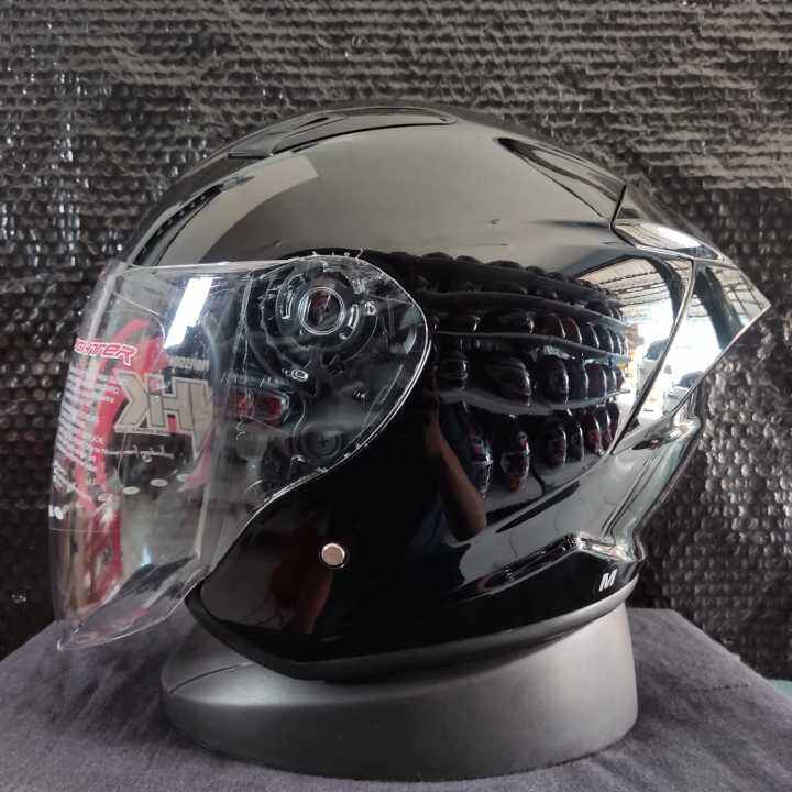 HELM NHK R1 ELITE SOLID BLACK GLOSSY HALF FACE NHK ELITE | Lazada Indonesia