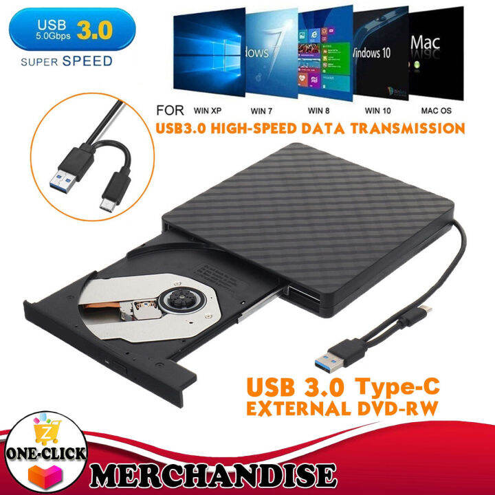 Portable-Mobile External USB 3.0 & Type-C DVD-RW 8X Ultra Thin DVD ...