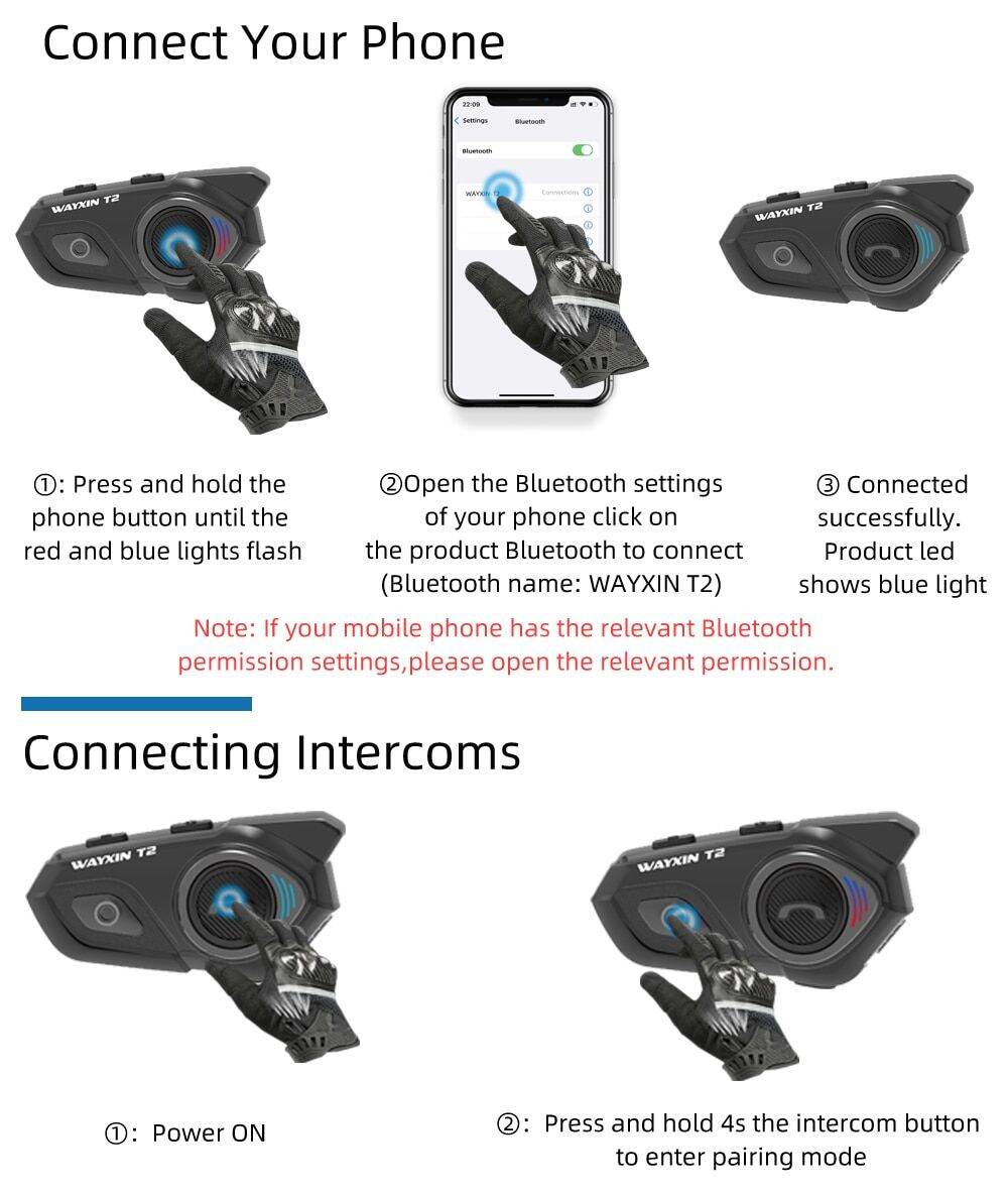 WAYXIN หูฟังสำหรับติดหมวกกันน็อคจักรยานยนต์ T2สำหรับผู้ขับขี่2คนลำโพง ...