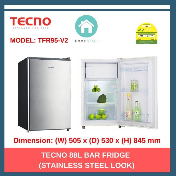 Tecno Bar Fridge (88L), TFR95-V2 (Stainless Steel Look) | Lazada Singapore