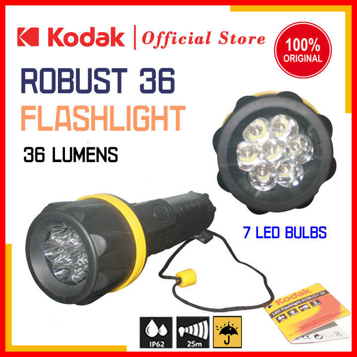 Kodak LED Flashlight Robust 36 Lumens Rubber Coating Waterproof (Black ...