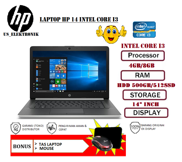 LAPTOP HP 14" INTEL CORE I3 GEN 6TH RAM 4GB HDD 1TB LAYAR 14" INCH ...
