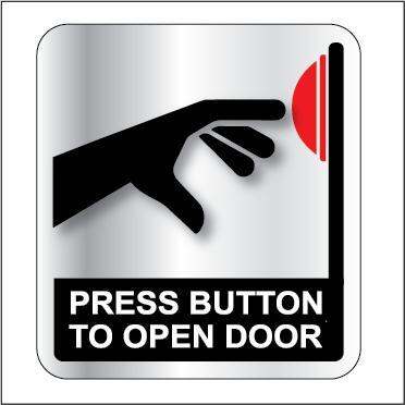 PRESS BUTTON TO OPEN DOOR SIGN STICKER (SILVER BRUSHED STICKER ...
