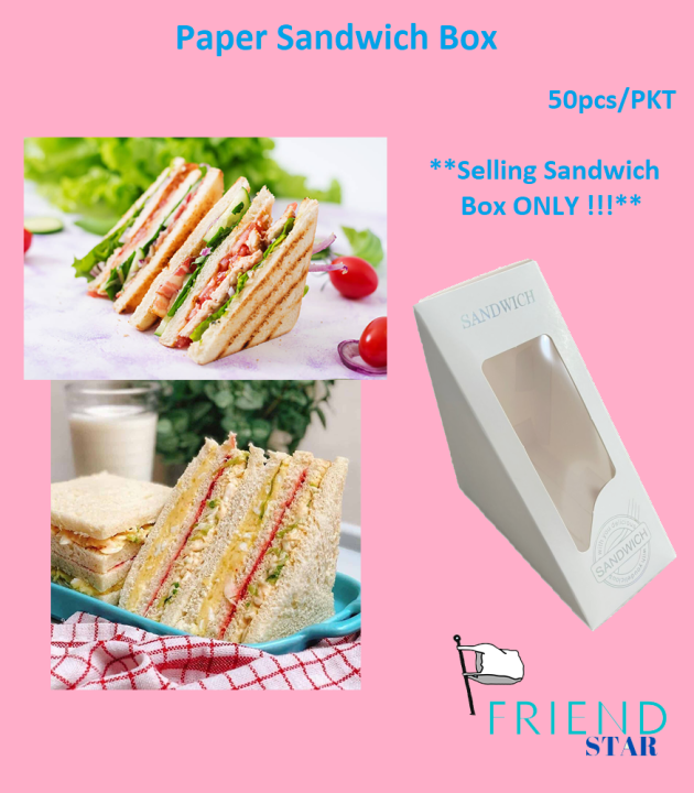 [50pcs] Flat Packaging Folding Triangle Sandwich Box / @Paper Sandwich ...