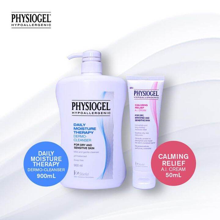 Physiogel Daily Moisture Therapy Cleanser 900ml for Dry With Calming Relief A.I Cream 50ml ...