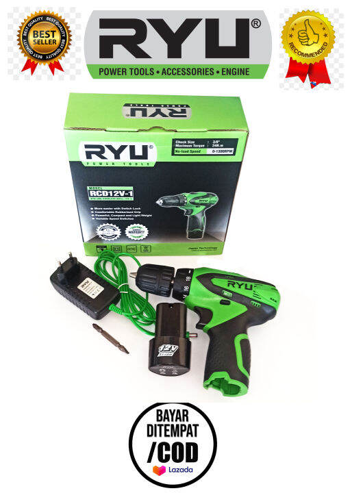 Cordless Drill Besi Kayu 12v RCD 12V-1 RYU / Mesin Bor Charger Baterai ...