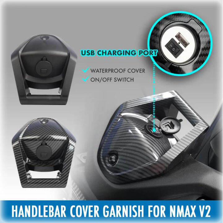 NMAX V2 Handle Bar Cover with USB Port Phone Charger and Clamp Bar ...