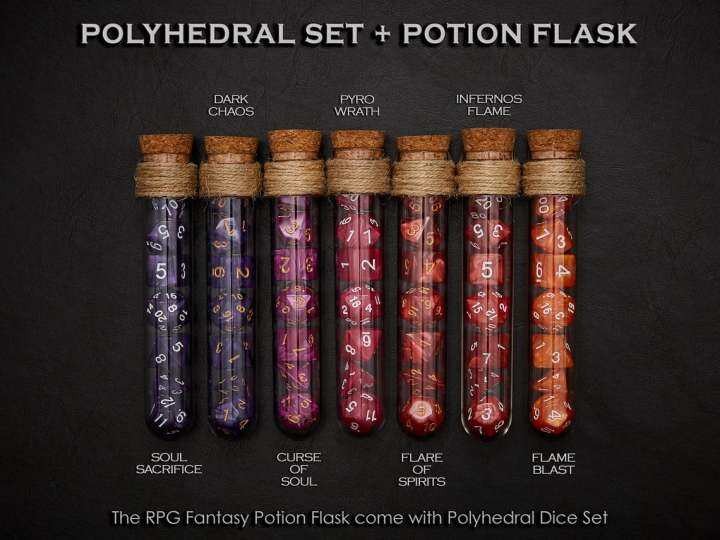 Polyhedral Dice Set of 7 with RPG Fantasy Potion Flask | Dungeons and ... Polyhedral Dice Set of 7 with RPG Fantasy Potion Flask | Dungeons and ...