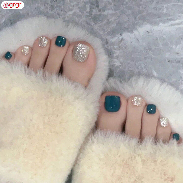 Fgrgr Green & Silver Shiny Fake Nails Durable and Never Splitting ...