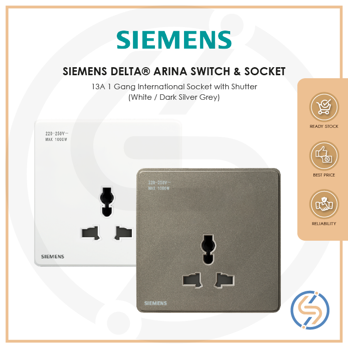 Siemens Delta Arina 13A 1 Gang International Socket with Shutter | Lazada