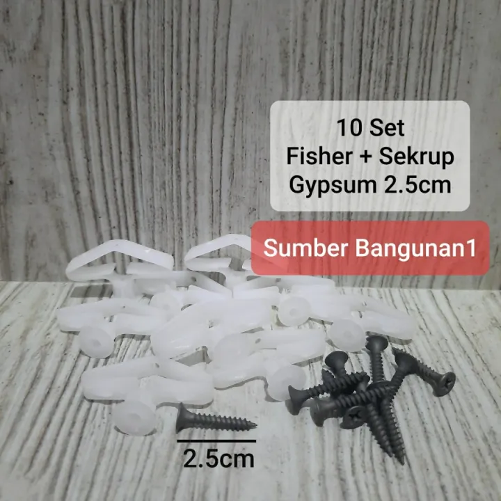 Fisher Gypsum + Sekrup 1" gipsum 2.5cm (10 set) fiser skrup baja hitam ...