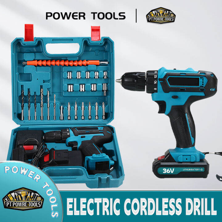 Cordless Drill Electric Hammer Impact 2 Battery With impact function With Case Screwdriver ...