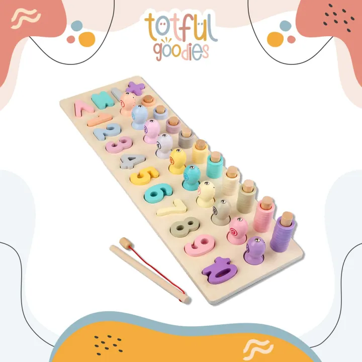 [READY STOCK] Kids Wooden Fishing Numbers Rings Educational Puzzle Toy ...