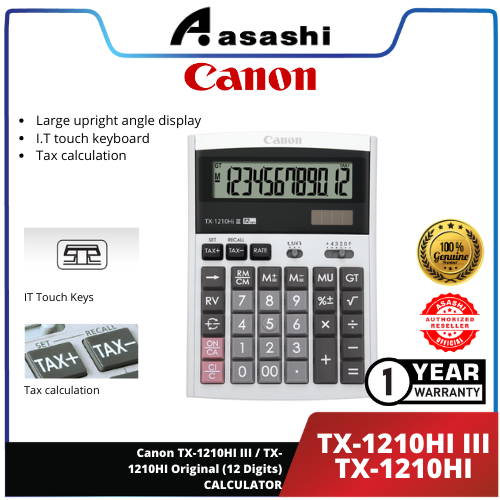 CANON TX-1210HI III DESKTOP (12 Digits) CALCULATOR ORIGINAL (1 YEAR ...