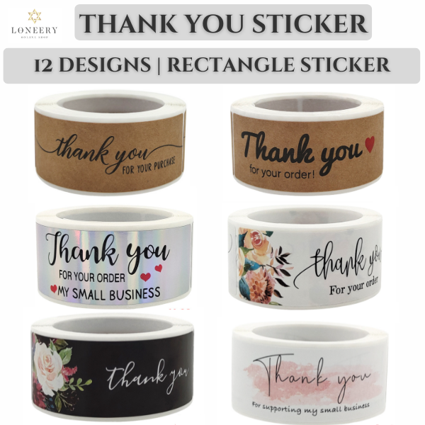 Rectangle Thank You Sticker | Stiker Terima Kasih | Kraft Paper For ...