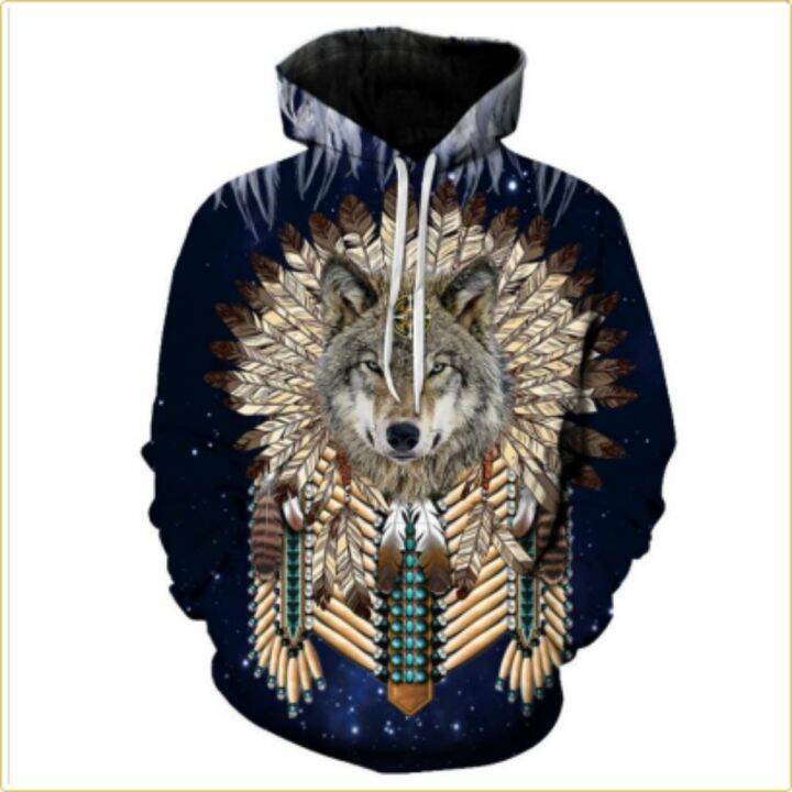 Men's 2021 wolf print hoodie jacket | Lazada.co.th