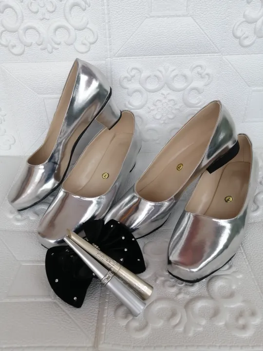 Silver glass shoes 1 inch and 2 inches heels (Marikina made) | Lazada PH