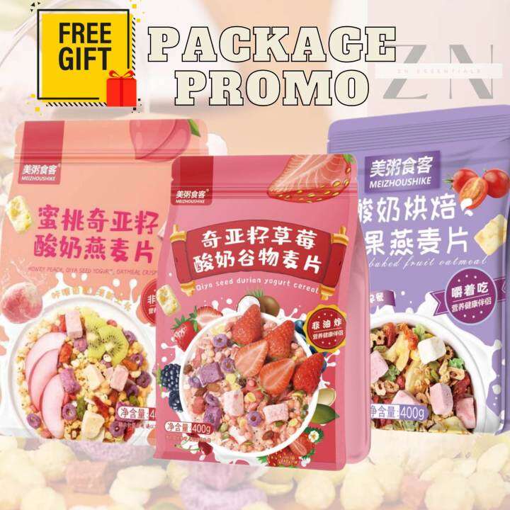 Diet Cereal Mix Oatmeal Mix Dried Fruit and Yogurt 3 flavors Strawberry ...