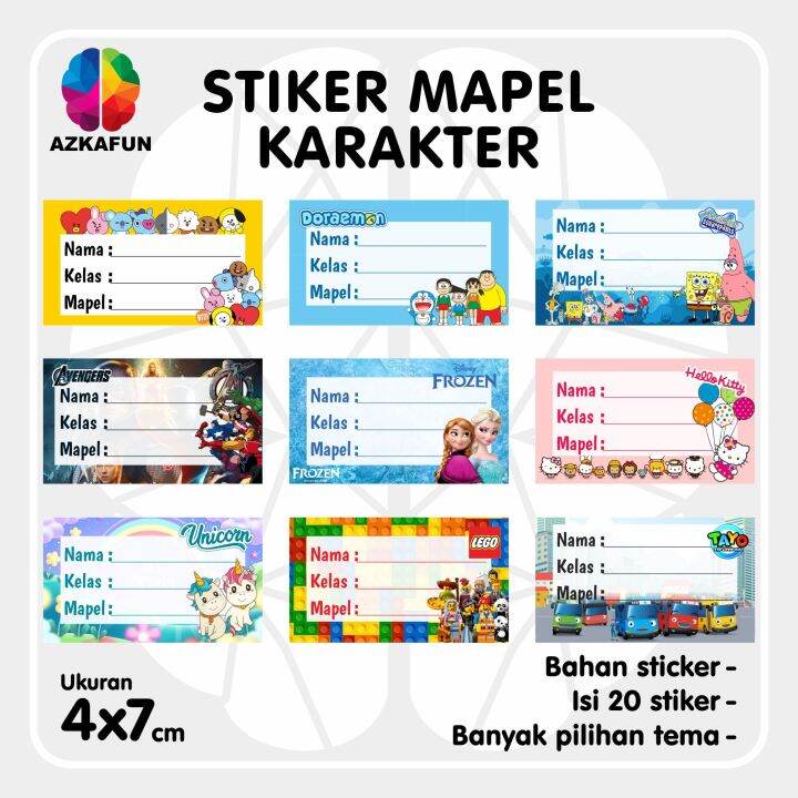 Isi 20 Stiker Mapel karakter - Label Buku Pelajaran Sekolah - Stiker ...