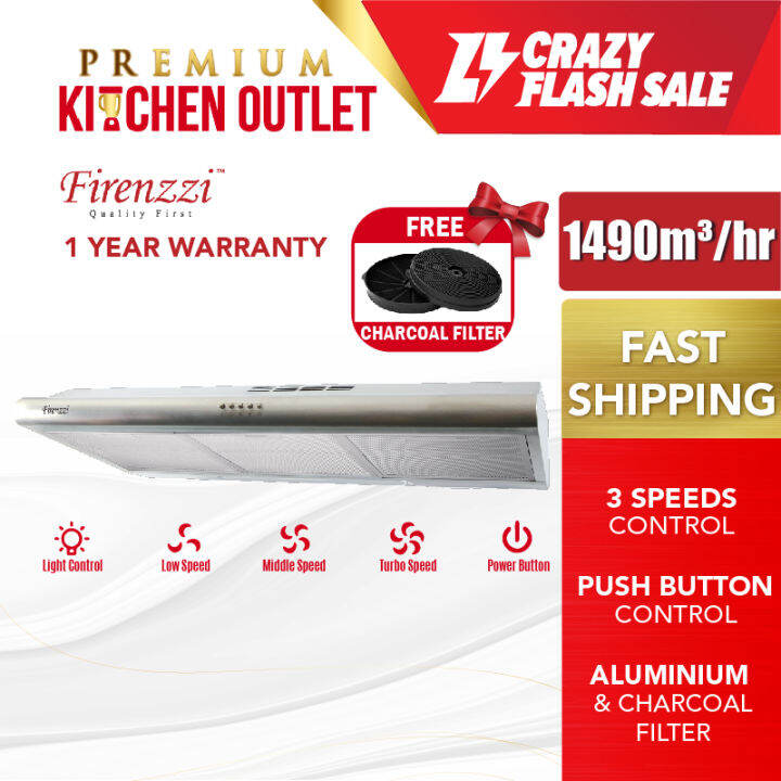 Firenzzi 1490m³/hr Slim Cooker Hood FH-902 XP/SS Combo w Firenzzi 2 ...